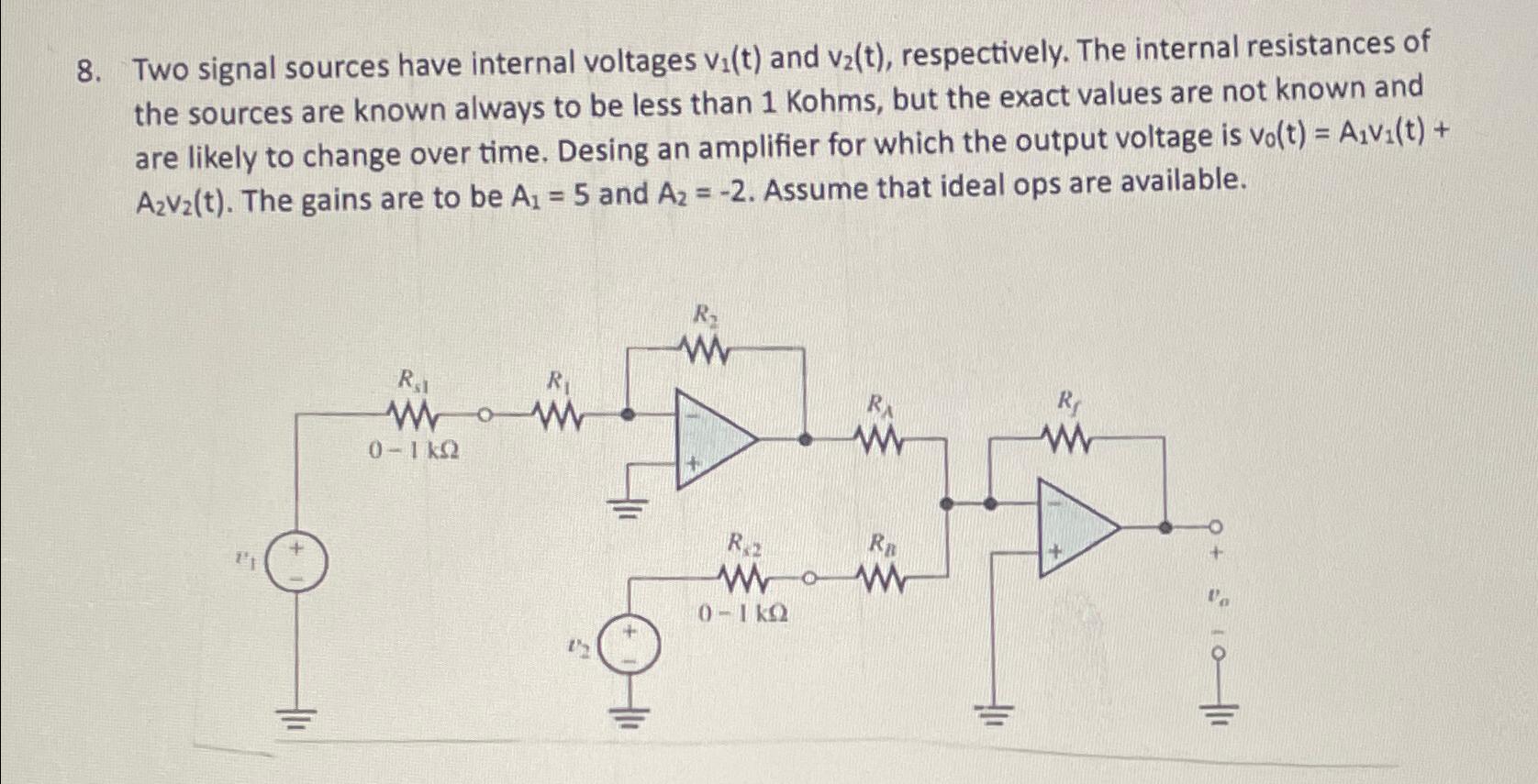 Solved Two signal sources have internal voltages v1(t) ﻿and | Chegg.com