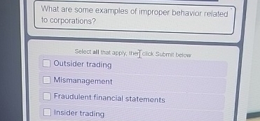 Solved What are some examples of improper behavior related | Chegg.com