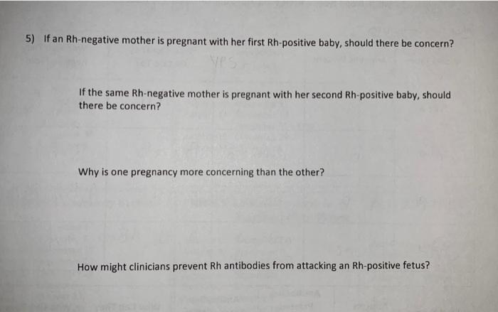 Solved 5) If an Rh-negative mother is pregnant with her | Chegg.com