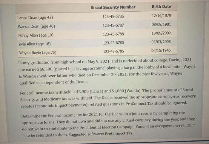 51. Lance H. and Wanda B. Dean are married and live | Chegg.com