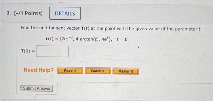 Solved Find the unit tangent vector T(t) at the point with | Chegg.com