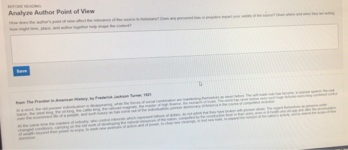 BEFORE READING Analyze Author Point of View How does | Chegg.com