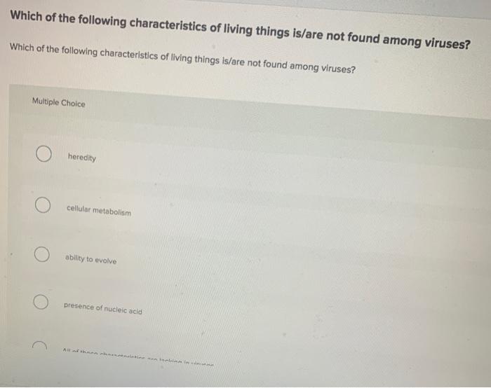 Solved Which of the following characteristics of living | Chegg.com