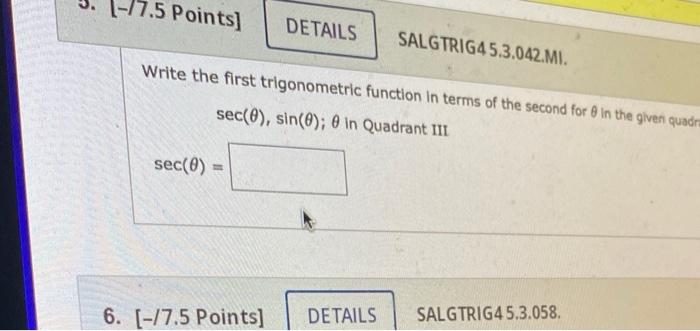 Solved Write the first trigonometric function in terms of | Chegg.com