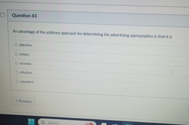 Solved Question 43An advantage of the arbitrary approach for | Chegg.com