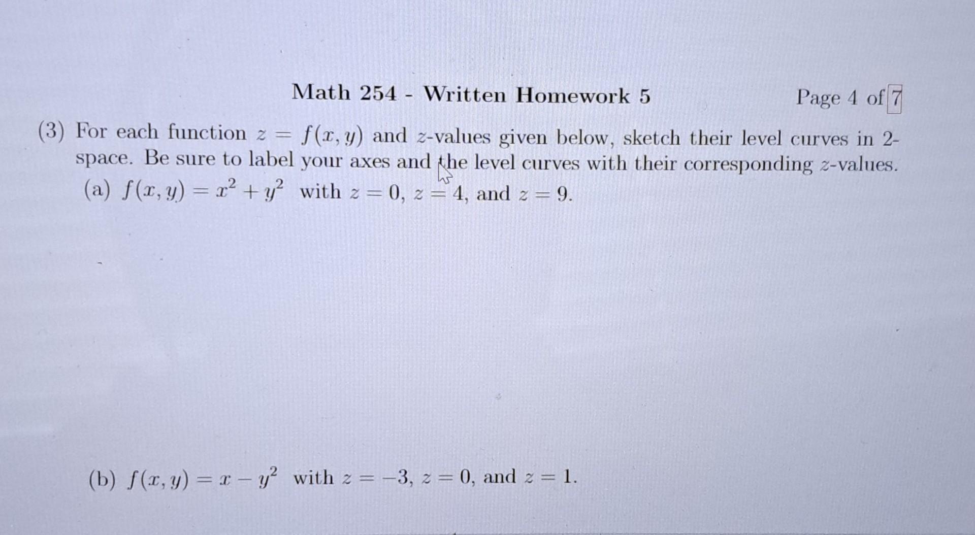 Solved (3) For each function z=f(x,y) and z-values given | Chegg.com