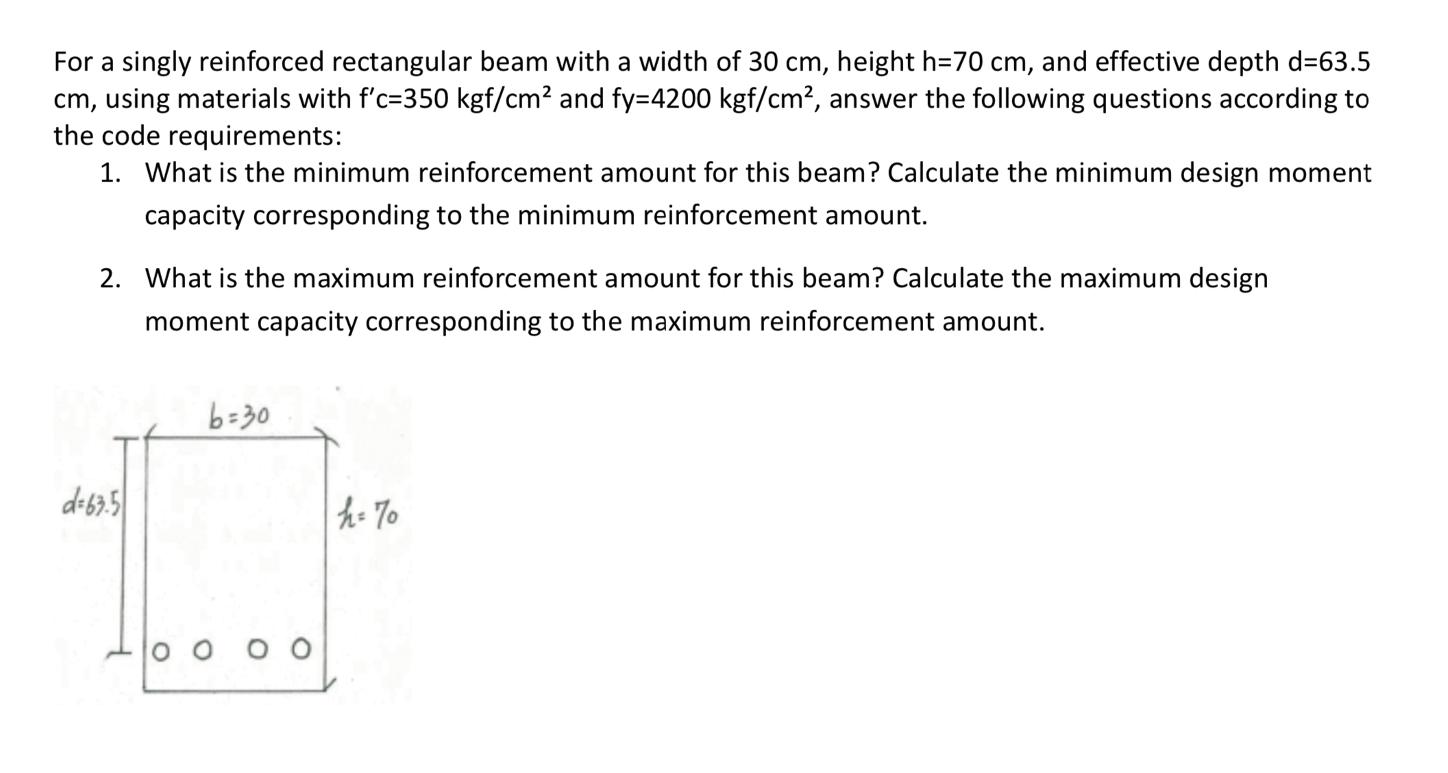 Solved For a singly reinforced rectangular beam with a width | Chegg.com