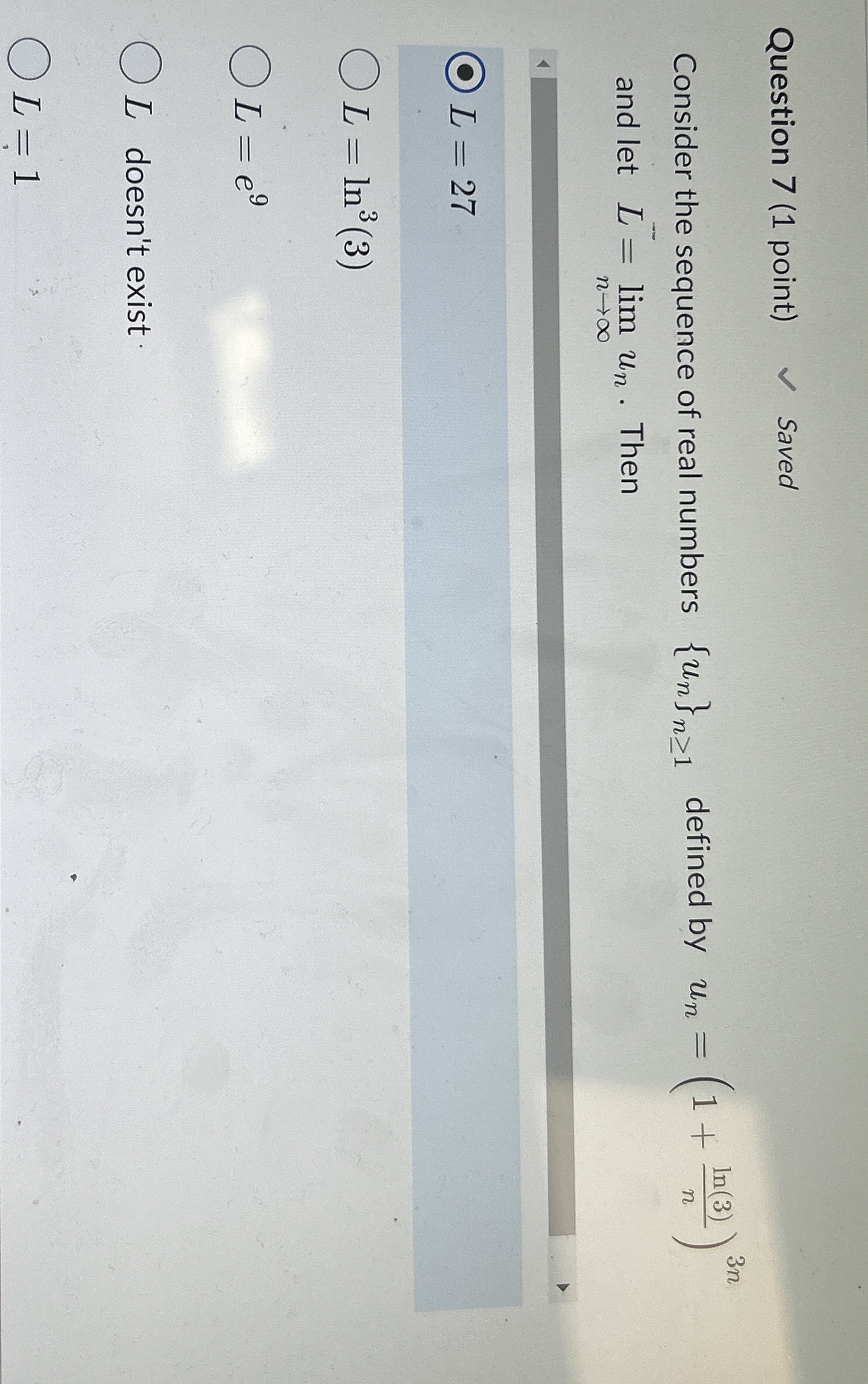 Solved Question 7 (1 ﻿point) ﻿SavedConsider the sequence of | Chegg.com
