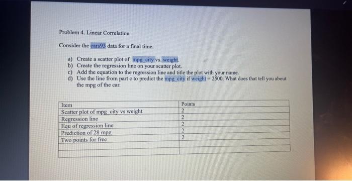 Solved Problem 4. Linear Correlation Consider the ears93 | Chegg.com