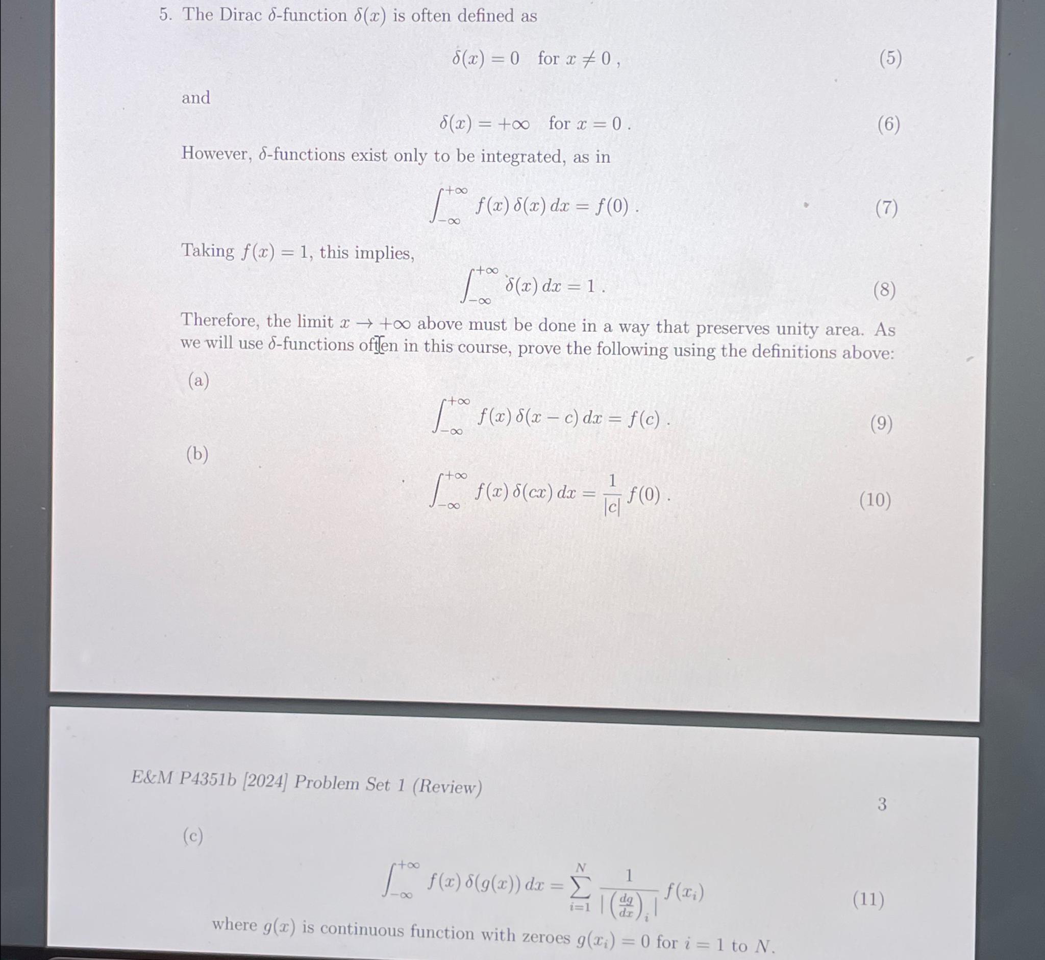 Solved The Dirac δ-function δ(x) ﻿is often defined asδ(x)=0 | Chegg.com