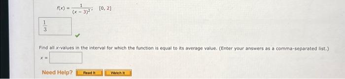 Solved f(x)=(x−3)21;[0,2] Find all x-values in the interval | Chegg.com