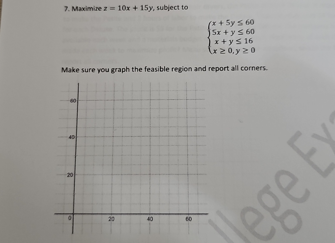 Solved Maximize z=10x+15y, ﻿subject | Chegg.com