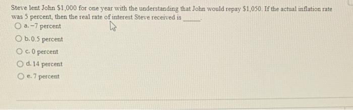 Solved Steve lent John $1,000 for one year with the | Chegg.com