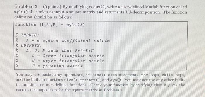 Solved Problem 2 (5 points) By modifying redux (), write a | Chegg.com