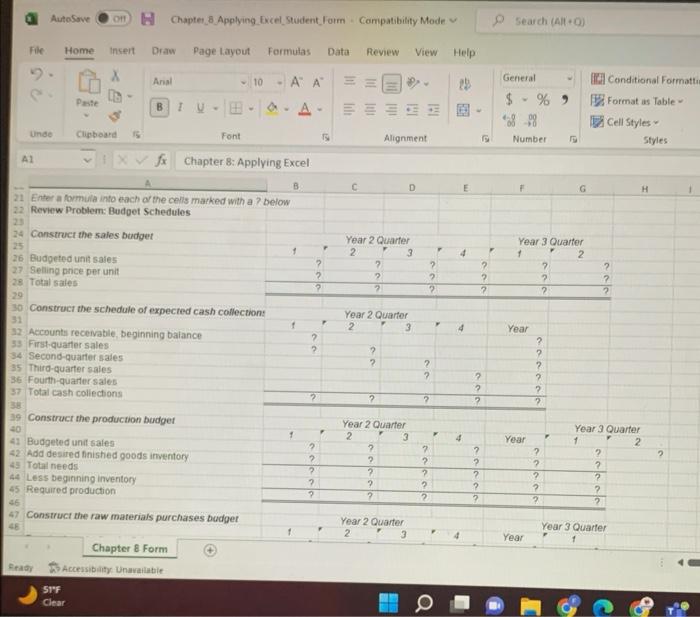 Solved A1 - i X ×fx Chapter 8: Applying Excel 1 Chaptet 8. | Chegg.com