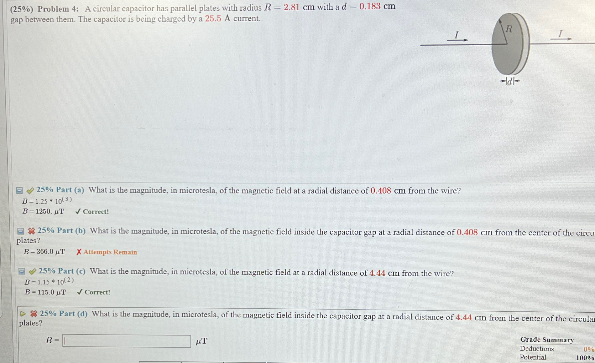 Solved (25%) ﻿Problem 4: A circular capacitor has parallel | Chegg.com