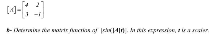 Solved [A]=[432−1] b - Determine the matrix function of | Chegg.com