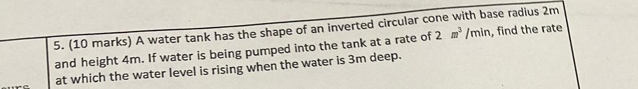 Solved ( 10 ﻿marks) ﻿A water tank has the shape of an | Chegg.com