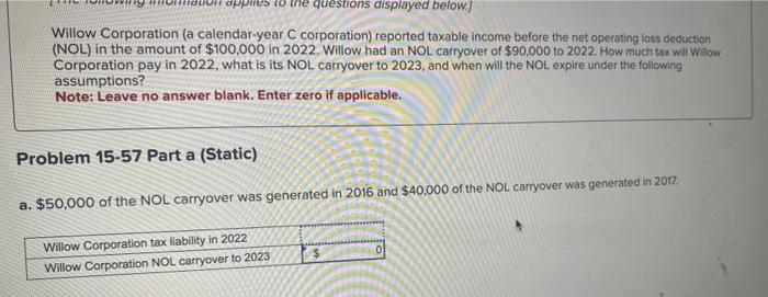 Solved Willow Corporation (a calendar-year C corporation) | Chegg.com