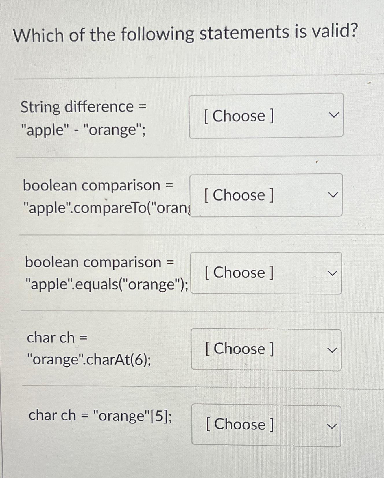 Solved Which of the following statements is valid?String | Chegg.com