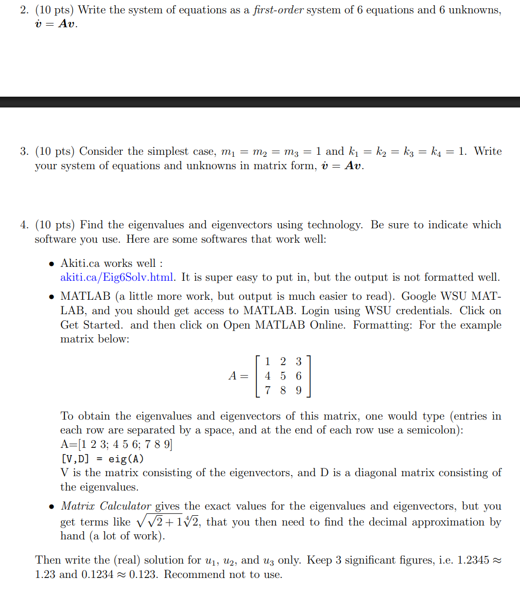 (10 pts) ﻿Write the system of ﻿equations as ﻿a | Chegg.com