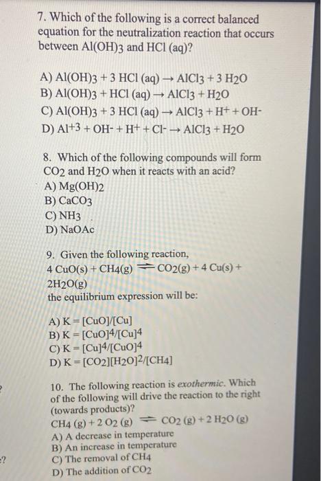 Solved 7. Which of the following is a correct balanced | Chegg.com