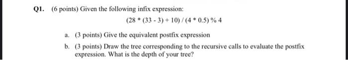 Solved Q1. (6 points) Given the following infix expression: | Chegg.com