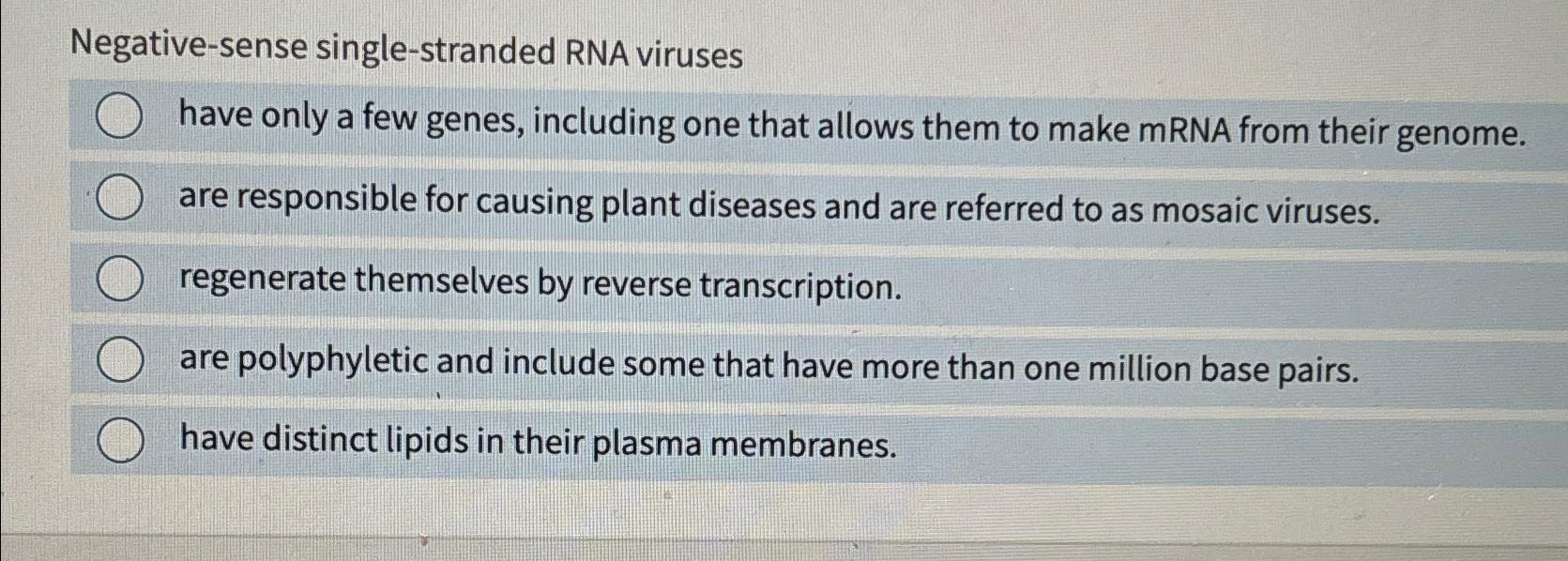Solved Negative-sense single-stranded RNA viruseshave only a | Chegg.com
