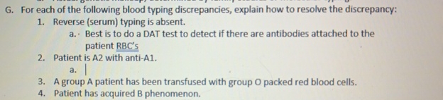 Solved For each of the following blood typing discrepancies, | Chegg.com