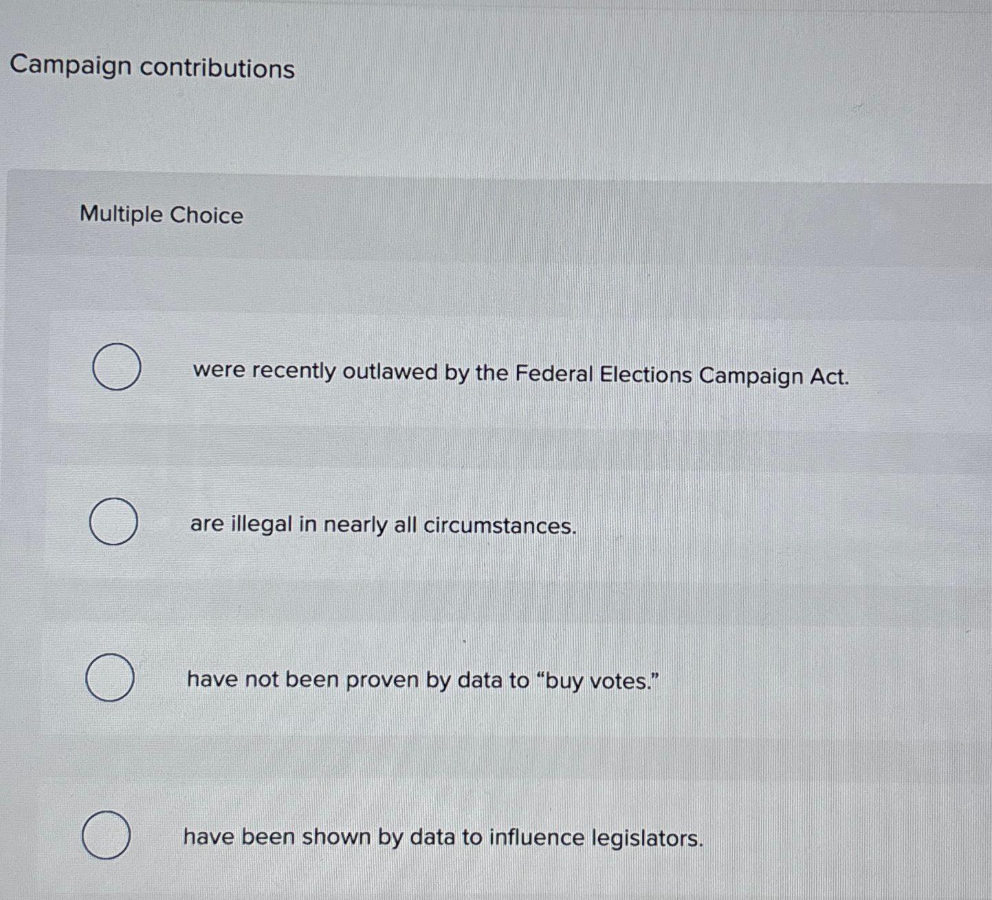 Solved Campaign contributionsMultiple Choicewere recently | Chegg.com