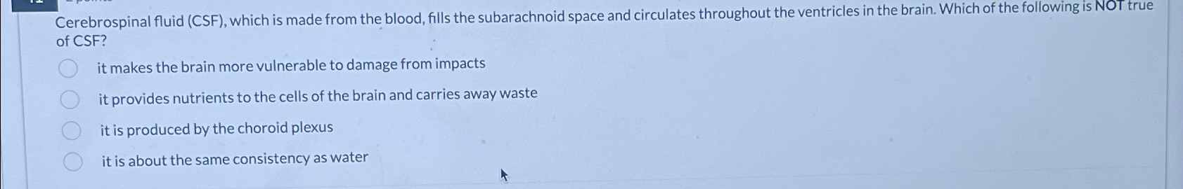 Solved Cerebrospinal fluid (CSF), ﻿which is made from the | Chegg.com