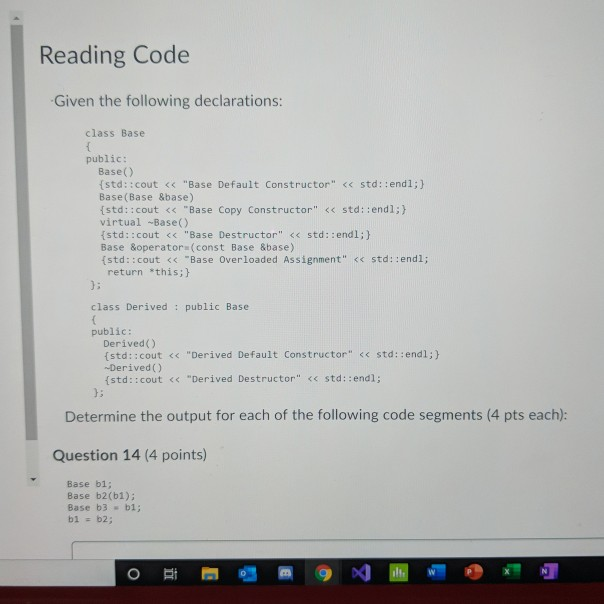 Solved Reading Code Given the following declarations: class | Chegg.com