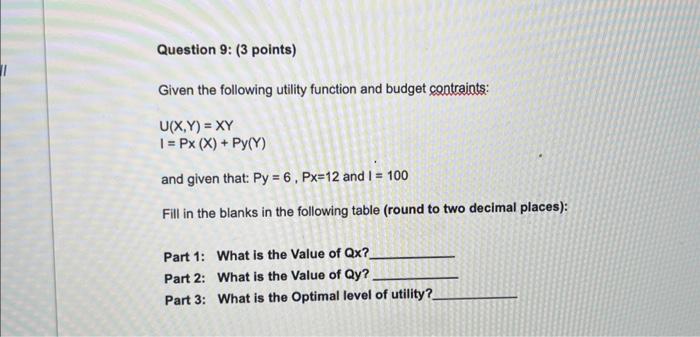 Solved Given the following utility function and budget | Chegg.com
