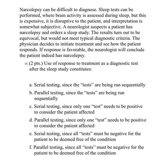 Solved Narcolepsy can be difficult to diagnose. Sleep tests | Chegg.com