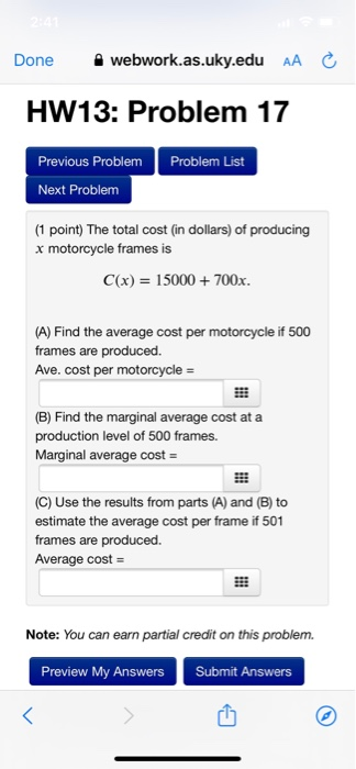 Solved 21 Done webwork.as.uky.edu AAC HW13: Problem 17 | Chegg.com