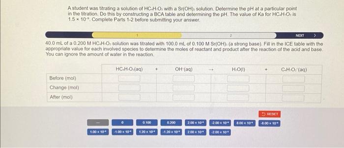Solved A student was titrating a solution of HC2H3O2 with a | Chegg.com