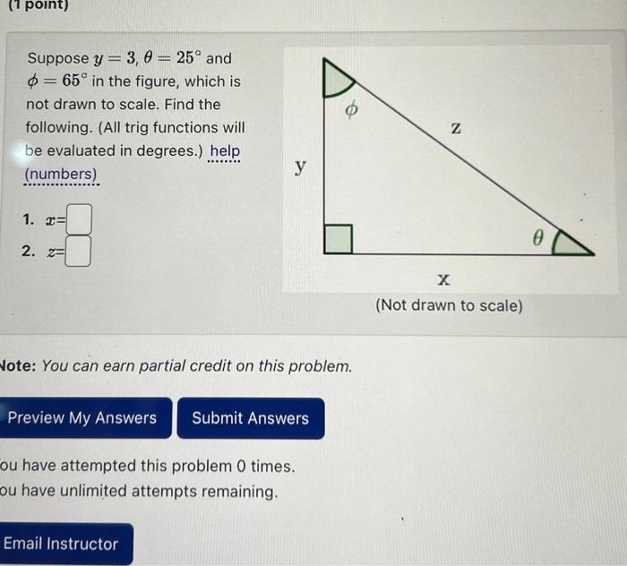 Solved (1 point) Suppose y = 3,0 = 25° and = 65° in the | Chegg.com