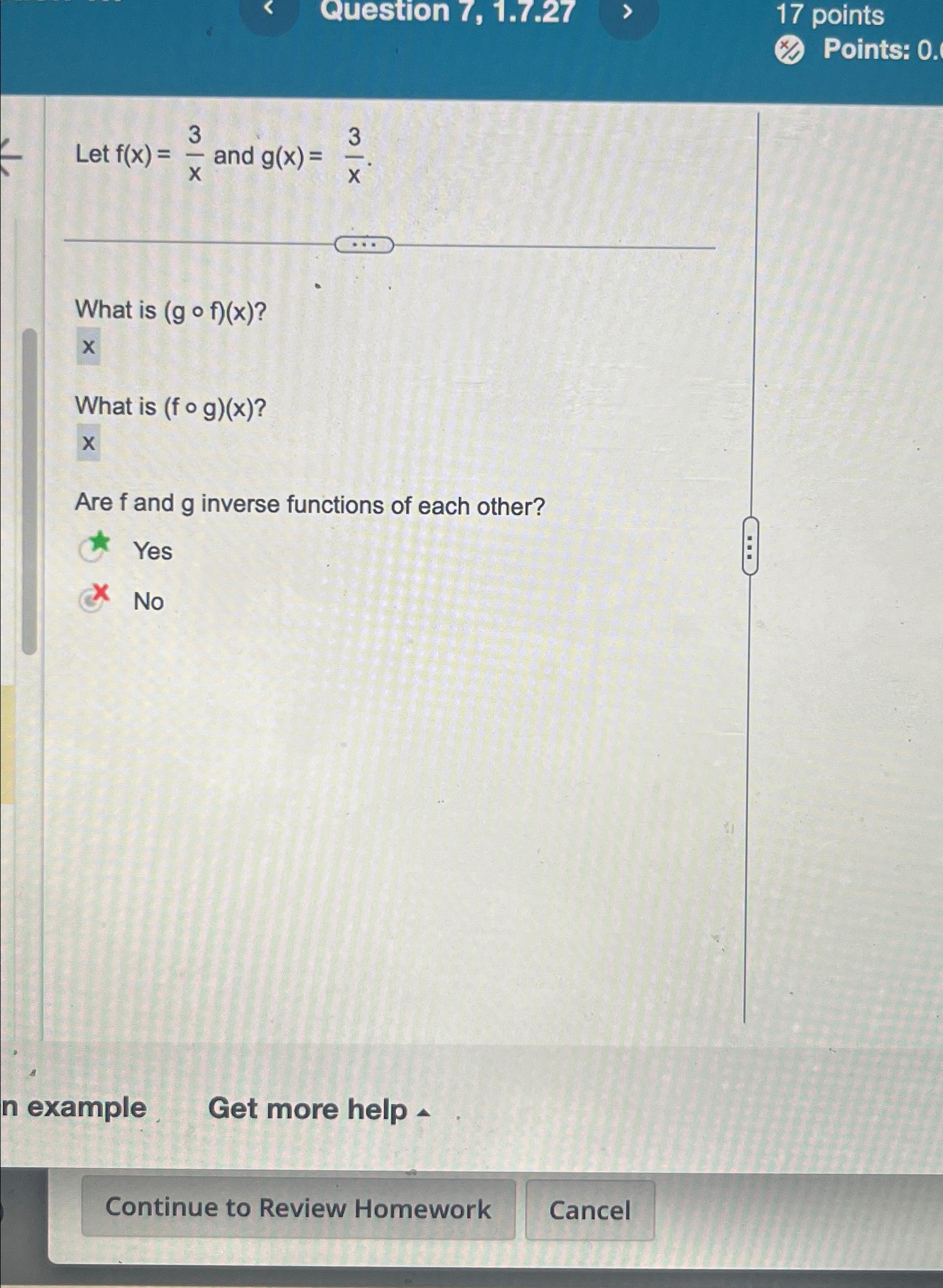 Solved 17 ﻿pointsLet f(x)=3x ﻿and g(x)=3xWhat is | Chegg.com