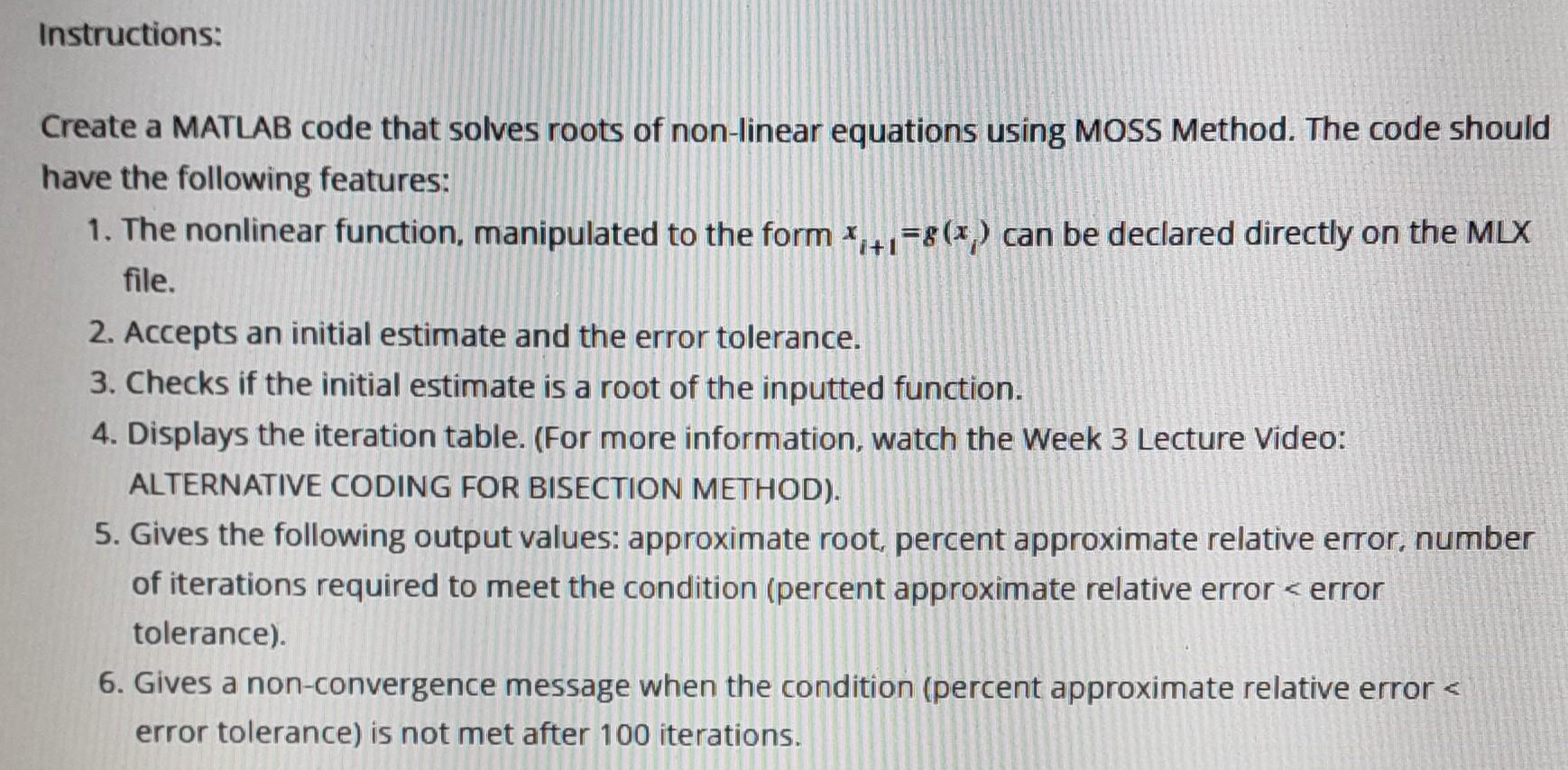 Solved Instructions: Create a MATLAB code that solves roots | Chegg.com