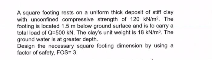 Solved A square footing rests on a uniform thick deposit of | Chegg.com
