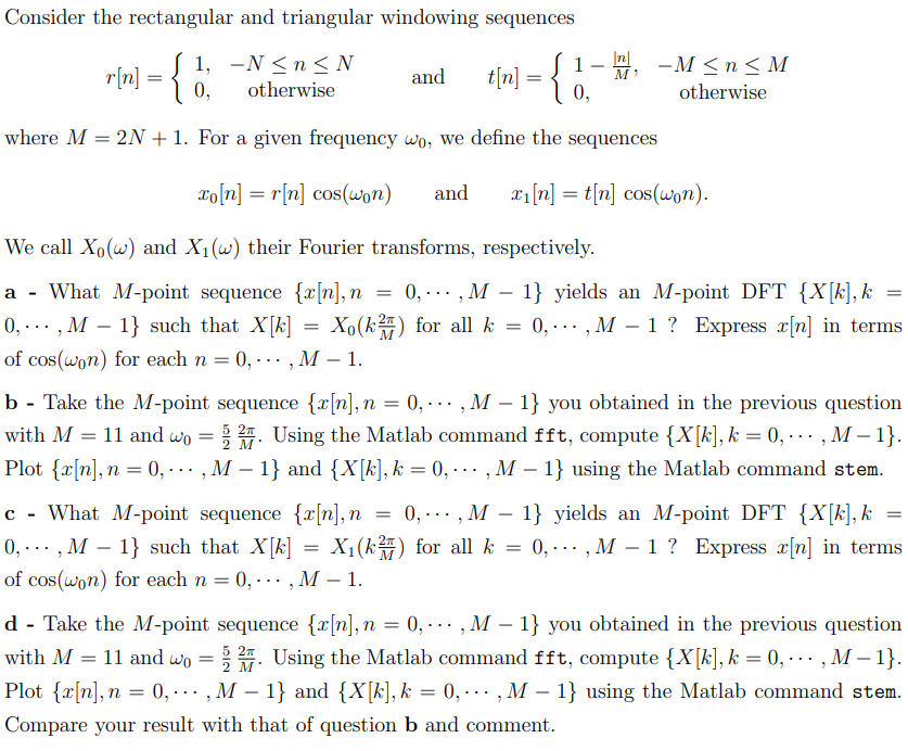 Consider the rectangular and triangular windowing | Chegg.com