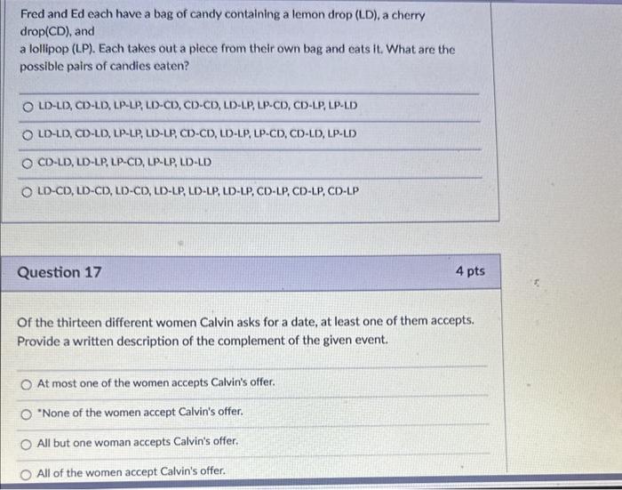 Solved Fred and Ed each have a bag of candy containing a | Chegg.com