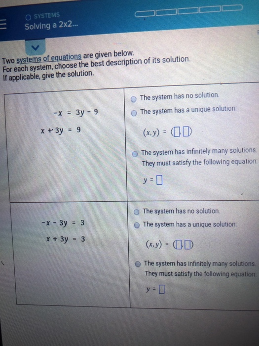Solved O SYSTEMS Solving a 2x2... Two systems of equations | Chegg.com
