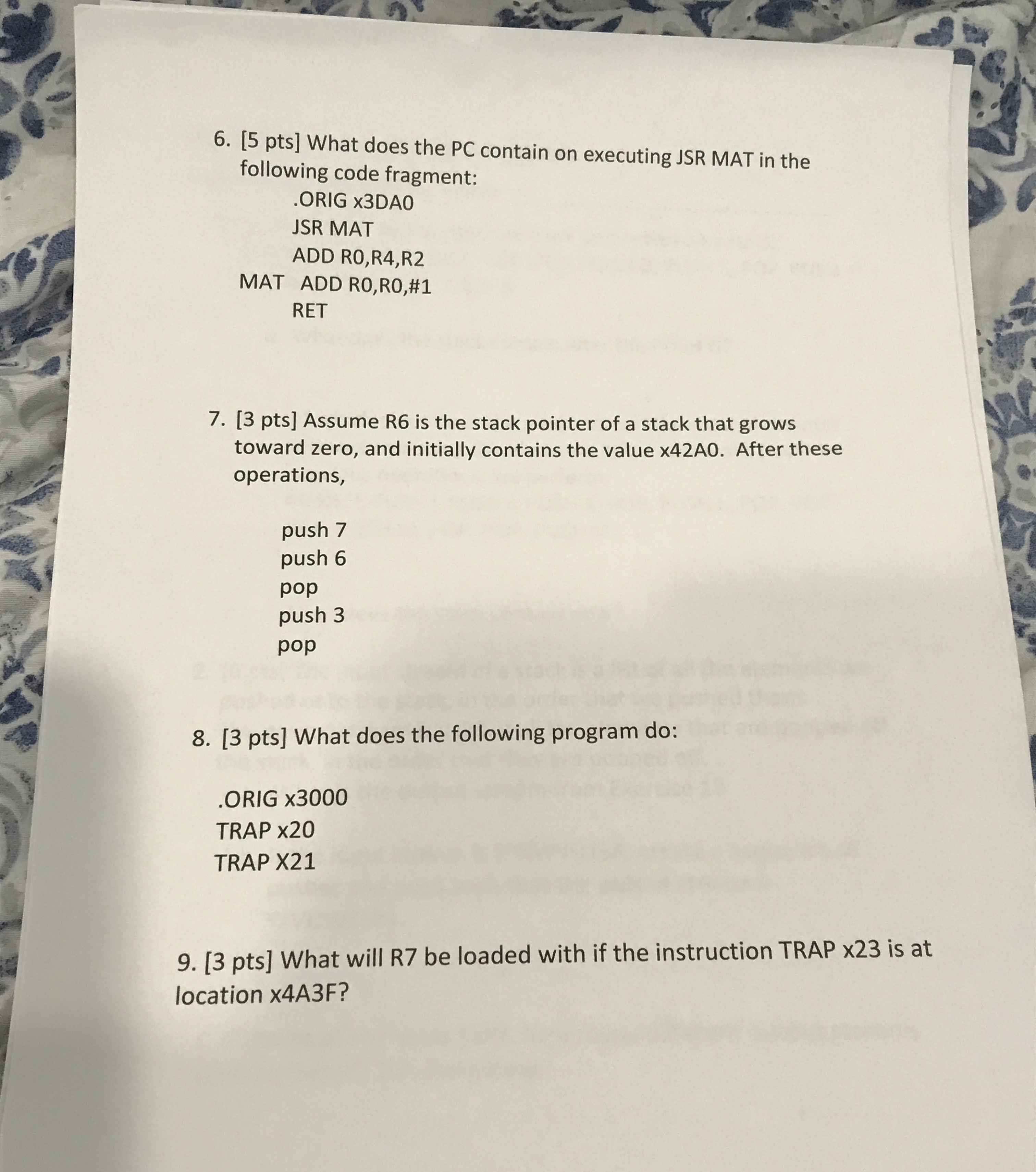 Solved 6.[5 ﻿pts] ﻿What does the PC contain on executing JSR | Chegg.com