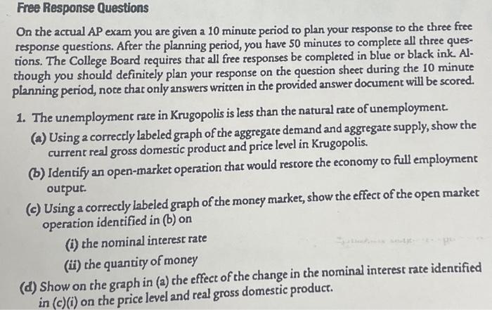 Free Response Questions On the actual AP exam you are | Chegg.com