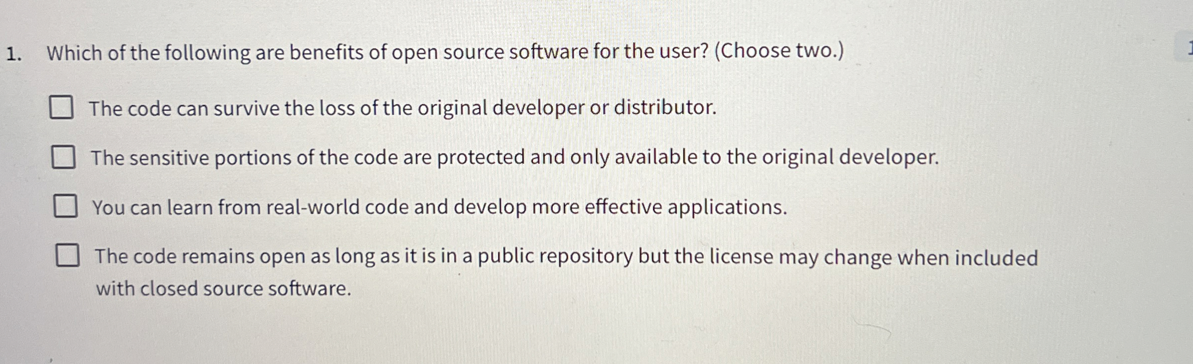 Solved Which of the following are benefits of open source | Chegg.com