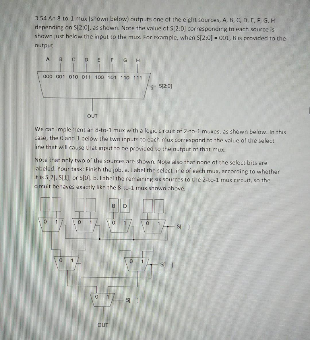 Solved 3.54 An 8-to-1 mux (shown below) outputs one of the | Chegg.com
