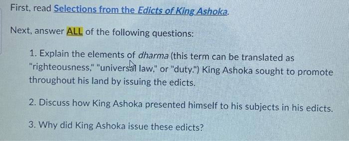 First, read Selections from the Edicts of King | Chegg.com