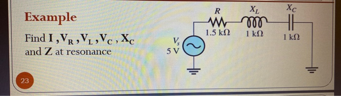 Solved RX Xc Example Find I , VR,V,Vc, XC and Z at resonance | Chegg.com