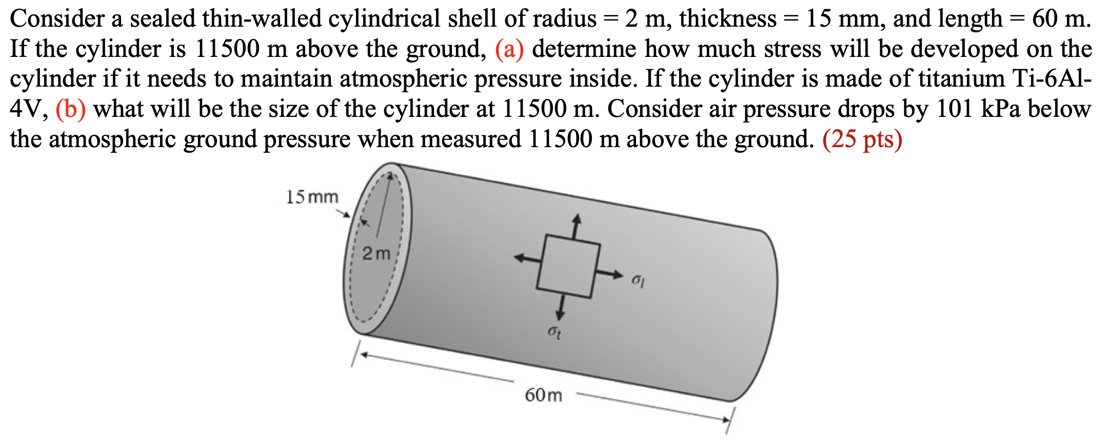 Solved Consider a sealed thin-walled cylindrical shell of | Chegg.com